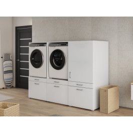 Kast WASHING 2 machines naast elkaar met kast 1 deur 2 lades MEDIUM wit ...